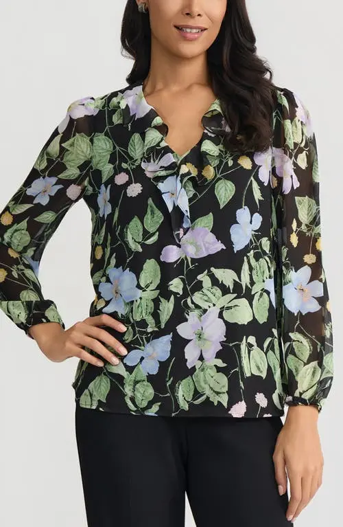 KASPER Floral Print Ruffle Blouse
