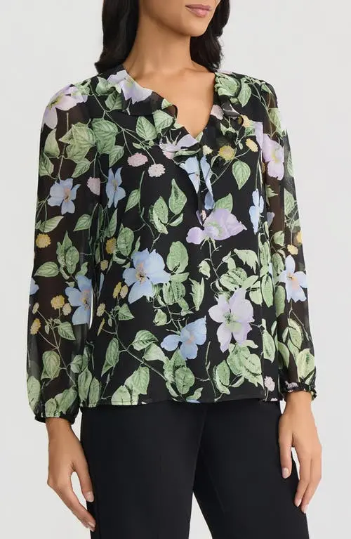 KASPER Floral Print Ruffle Blouse