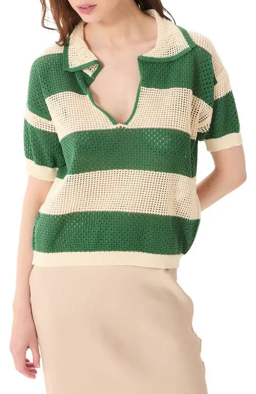 Deluc Chios Open Stitch Polo Top - Ecru/green