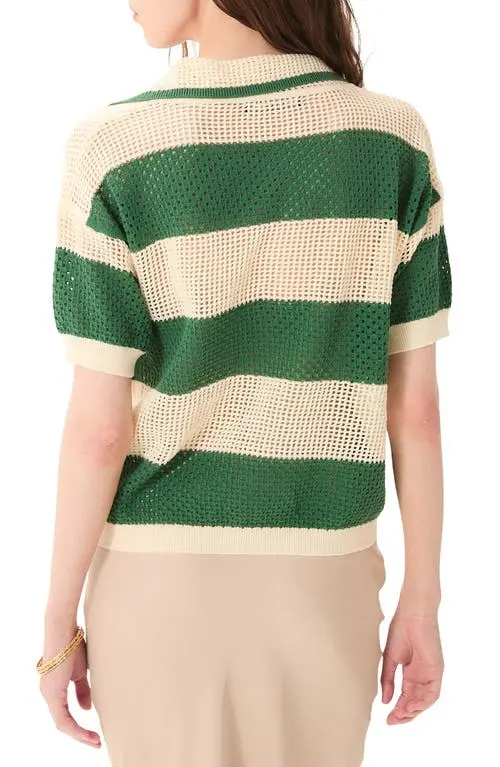 Deluc Chios Open Stitch Polo Top - Ecru/green