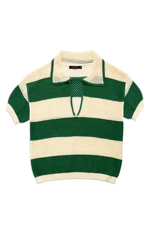 Deluc Chios Open Stitch Polo Top - Ecru/green
