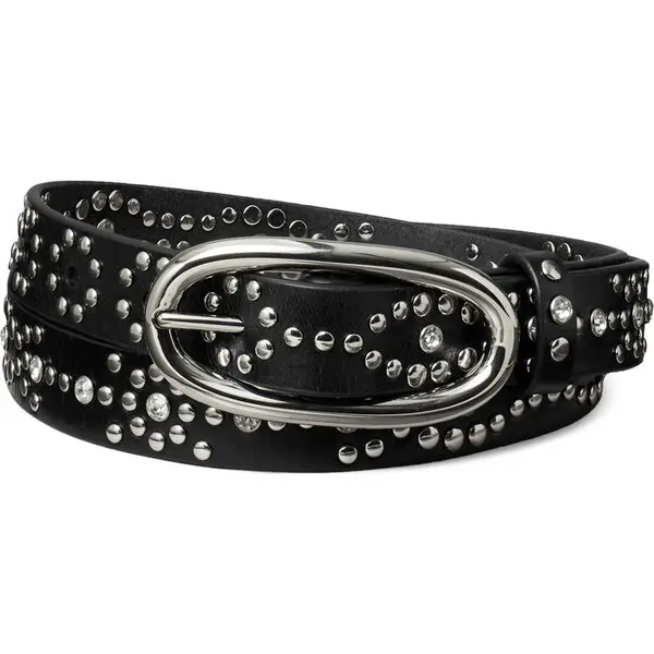 Tory Burch Pierced Studded Leather Buckle Belt - Black