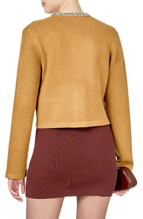 Endless Rose Bouclé Jewel Trim Cardigan - Mocha