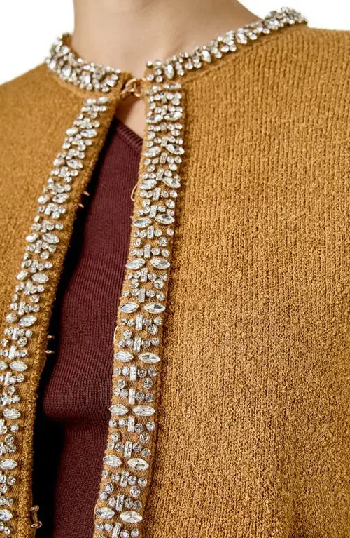 Endless Rose Bouclé Jewel Trim Cardigan - Mocha