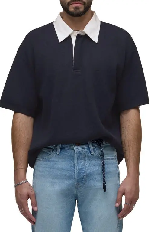 Hudson Jeans Contrast Collar Cotton & Cashmere Polo - Fleet