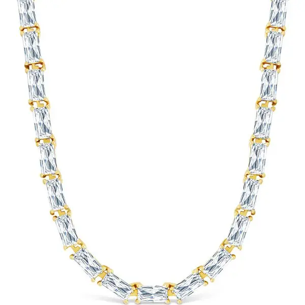 Sterling Forever Emerald Cut Cubic Zirconia Tennis Necklace - Gold