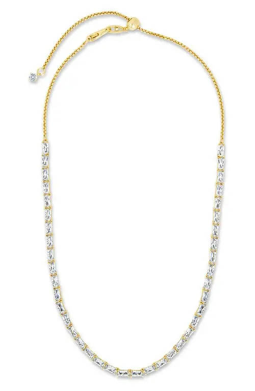 Sterling Forever Emerald Cut Cubic Zirconia Tennis Necklace - Gold