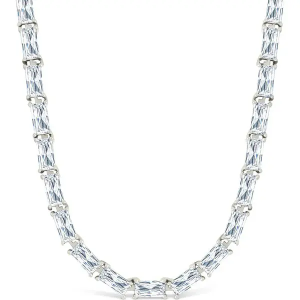 Sterling Forever Emerald Cut Cubic Zirconia Tennis Necklace - Silver