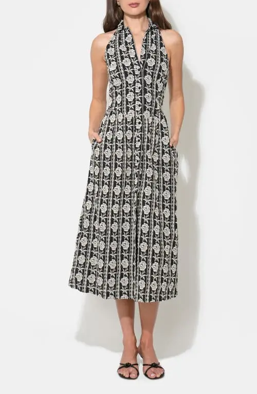 Adelyn Rae Hazer Embroidered Halter Midi Dress