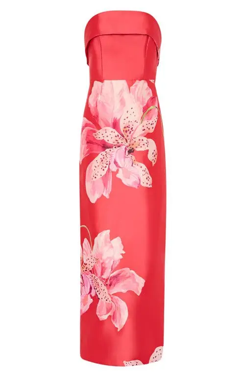 MILLY Ciara Placed Floral Strapless Faille Column Gown