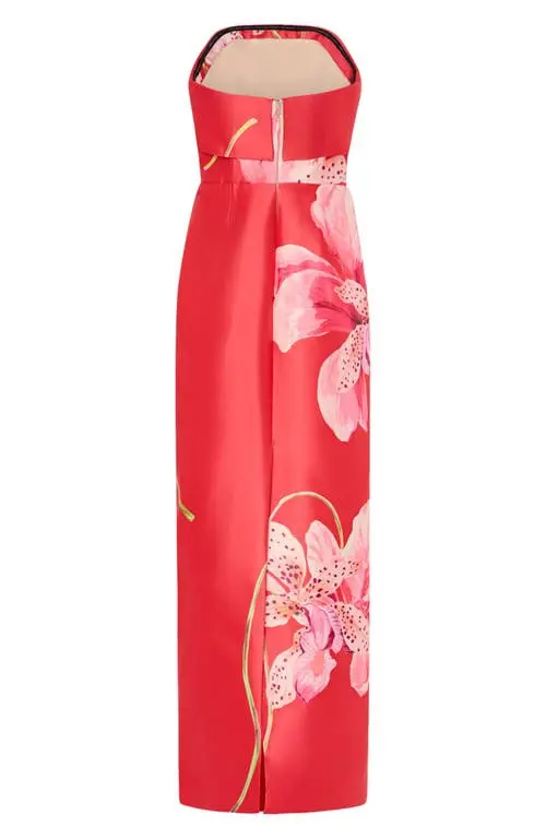 MILLY Ciara Placed Floral Strapless Faille Column Gown
