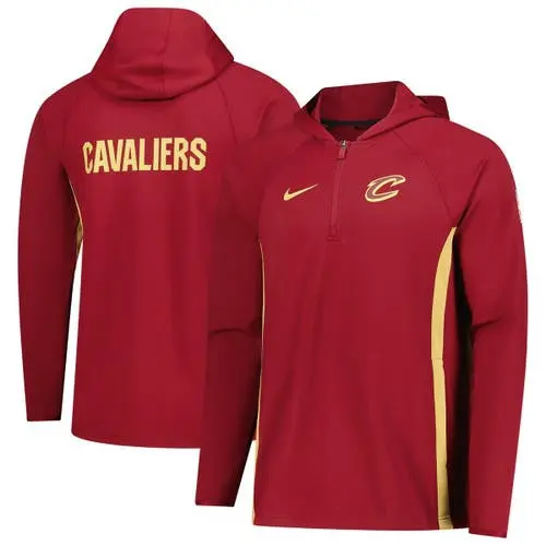 Nike Cleveland Cavaliers Authentic On Court Zone Quarter-zip Dri-fit Hoodie Jacket - Wine