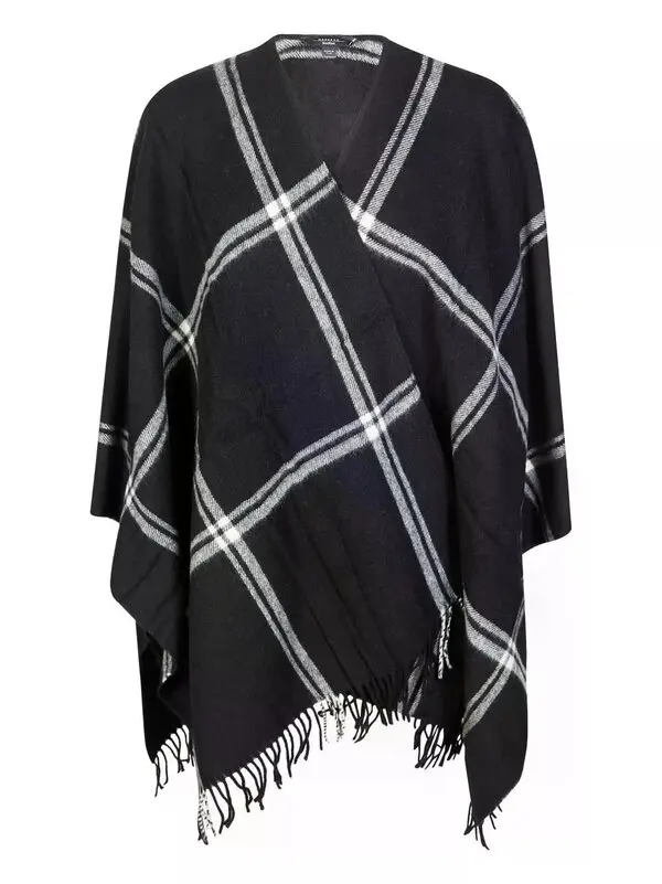 Max Mara Tartan Fringed Cape - Black
