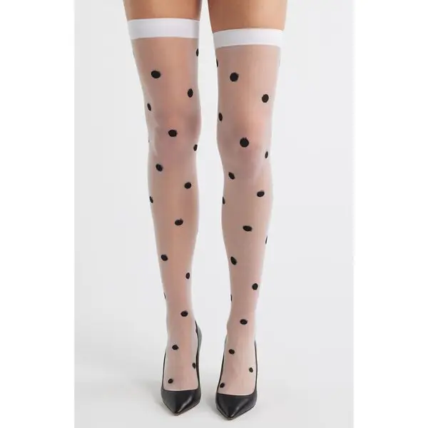 HIGH HEEL JUNGLE Ipanema Thigh High Stockings - White Dot