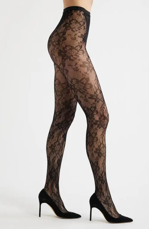 HIGH HEEL JUNGLE Lola Floral Lace Tights - Black