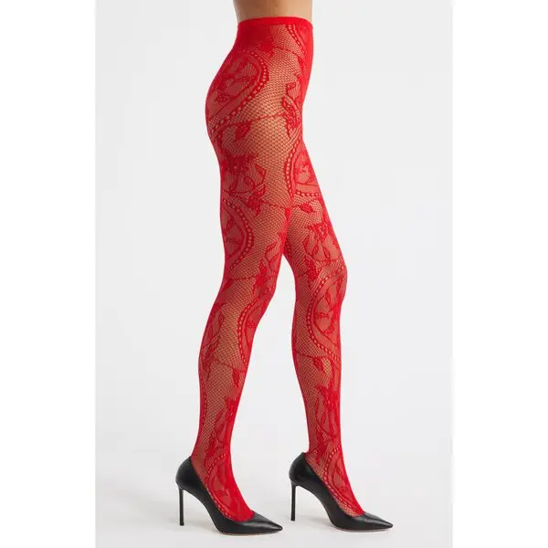 HIGH HEEL JUNGLE Monet Lace Tights - Red