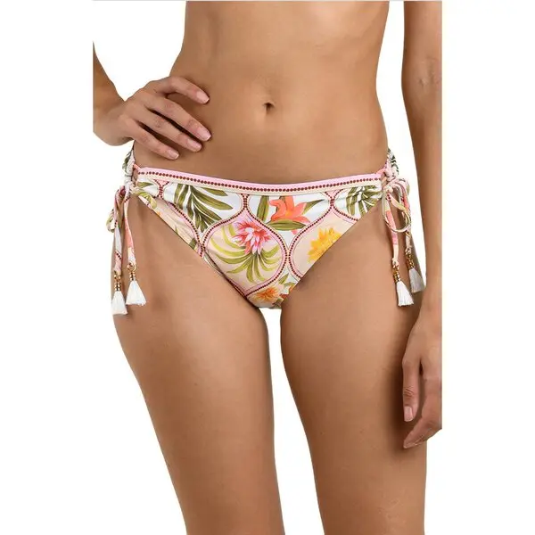 La Blanca Palm Adjustable Loop Hipster Bikini Bottoms - White Multi