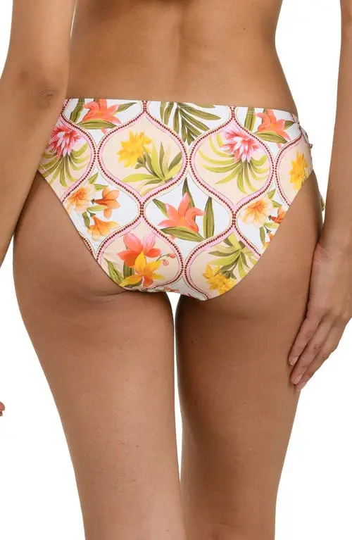 La Blanca Palm Print Adjustable Hipster Bikini Bottom - White Multi