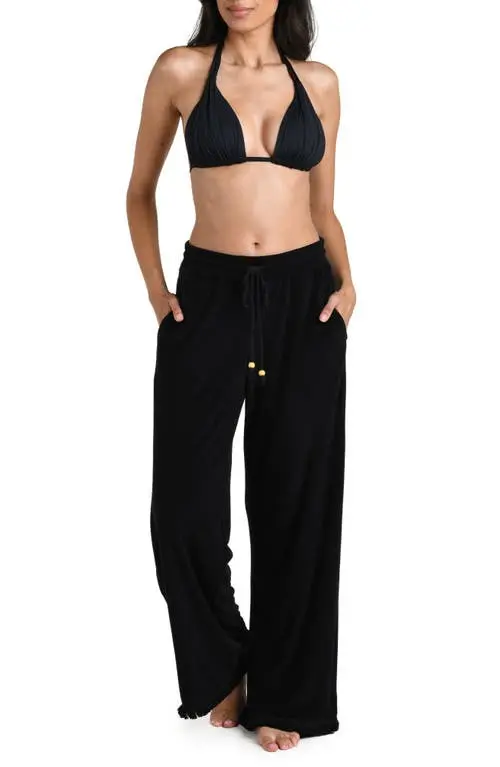 La Blanca Wide Leg Drawstring Terry Pants - Black