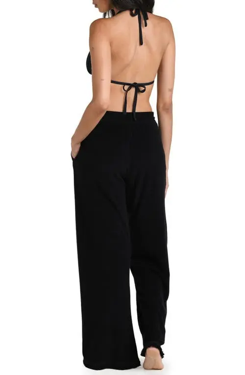 La Blanca Wide Leg Drawstring Terry Pants - Black