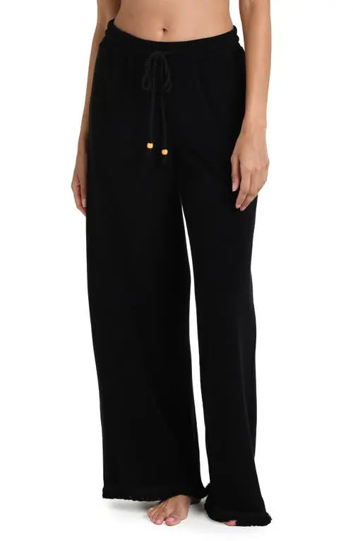 La Blanca Wide Leg Drawstring Terry Pants - Black