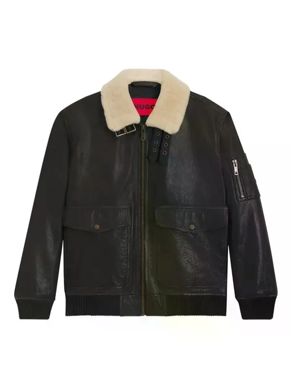 Hugo Shearling-collar Leather Jacket - Black