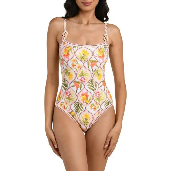 La Blanca Palm Printed One-piece Swimsuit - White Multi