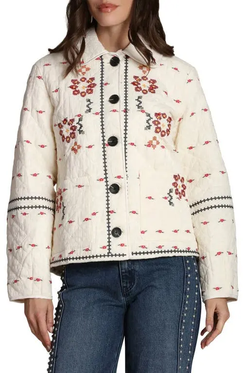 Avec Les Filles Embroidered Quilted Cotton Jacket