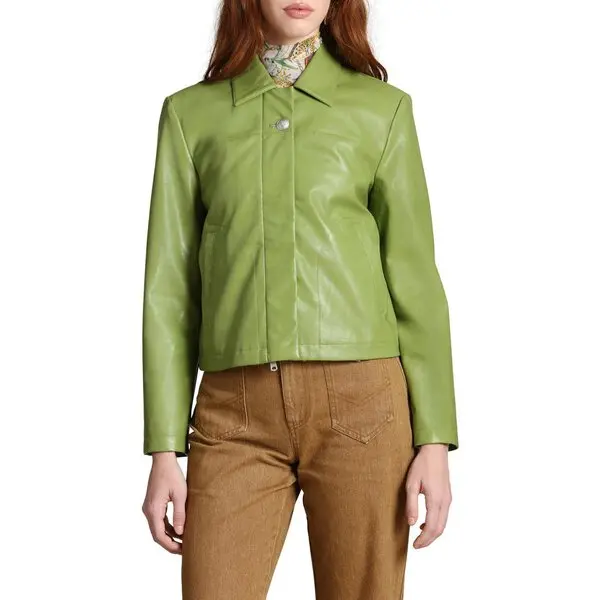 Avec Les Filles Faux Leather Boxy Jacket - Green