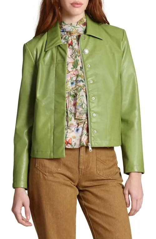 Avec Les Filles Faux Leather Boxy Jacket - Green