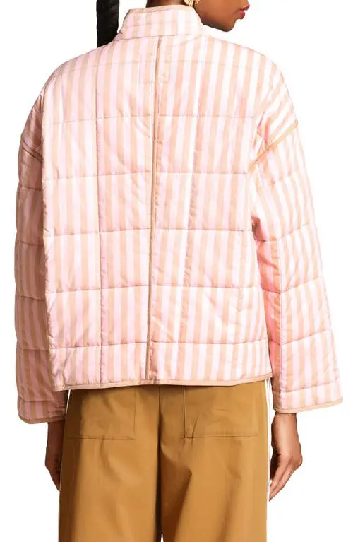Avec Les Filles Stripe Boxy Quilted Cotton Blend Jacket - Pink-taupe Stripe