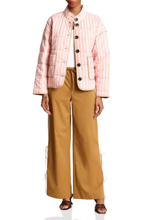 Avec Les Filles Stripe Boxy Quilted Cotton Blend Jacket - Pink-taupe Stripe