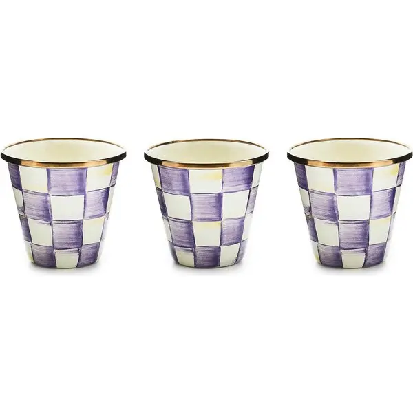 MACKENZIE-CHILDS Check Enameled Steel Set Of 3 Herb Pots - Violet