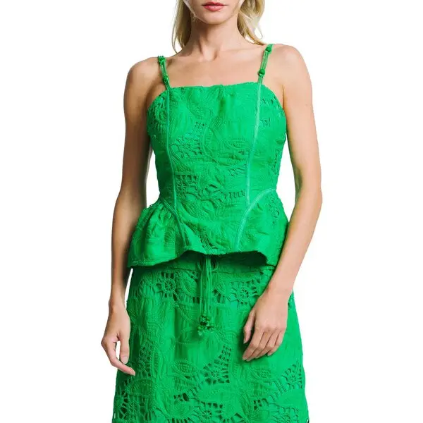CIEBON Luna Embroidered Peplum Tank - Green