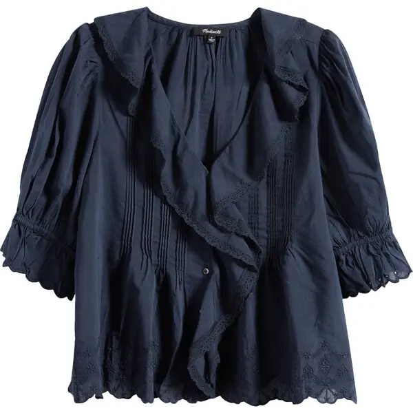 Madewell Eyelet Ruffle-sleeve Top - Classic Navy