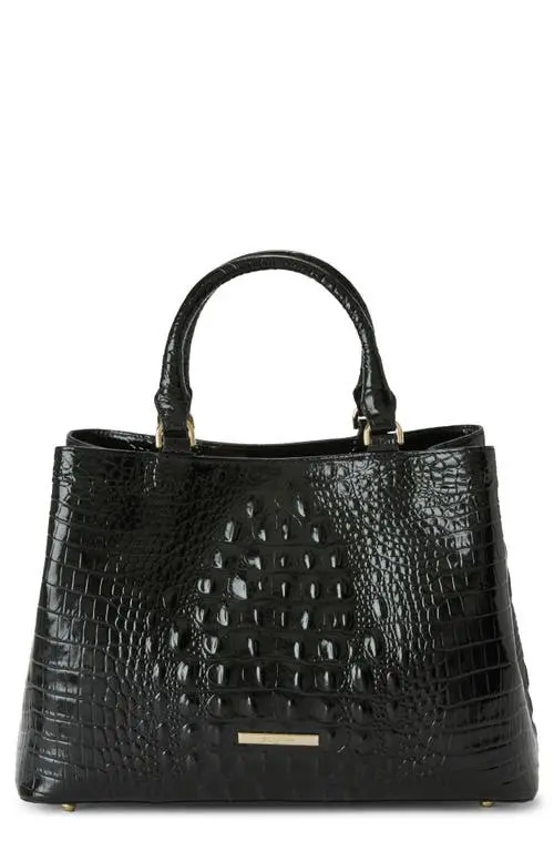 Brahmin Croc Embossed Leather Satchel - Black