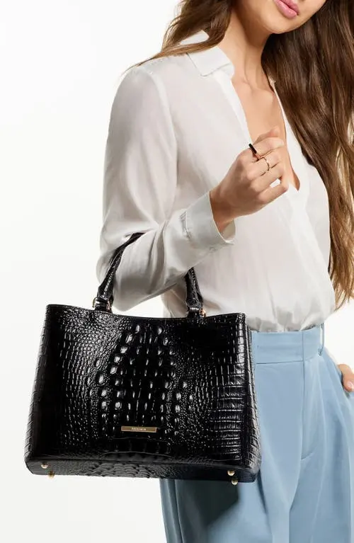 Brahmin Croc Embossed Leather Satchel - Black