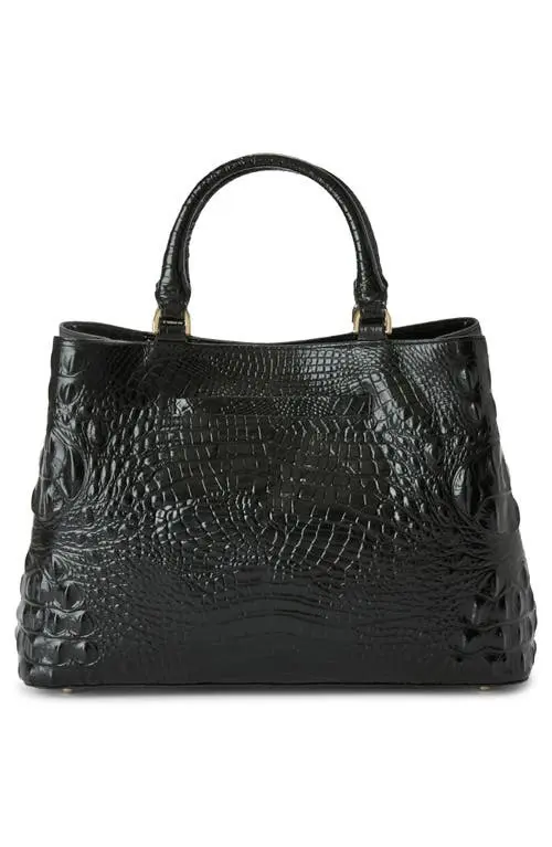 Brahmin Croc Embossed Leather Satchel - Black