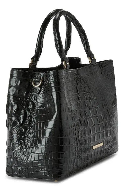 Brahmin Croc Embossed Leather Satchel - Black
