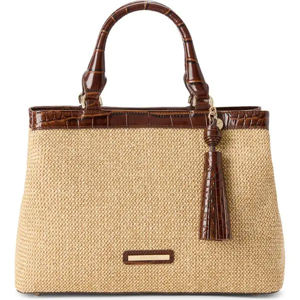 Brahmin Croc Embossed Leather Satchel - Pecan Windswept