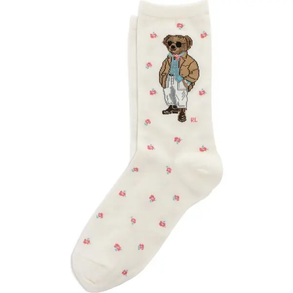 Polo Ralph Lauren Bear Cotton Blend Crew Socks - Ivory