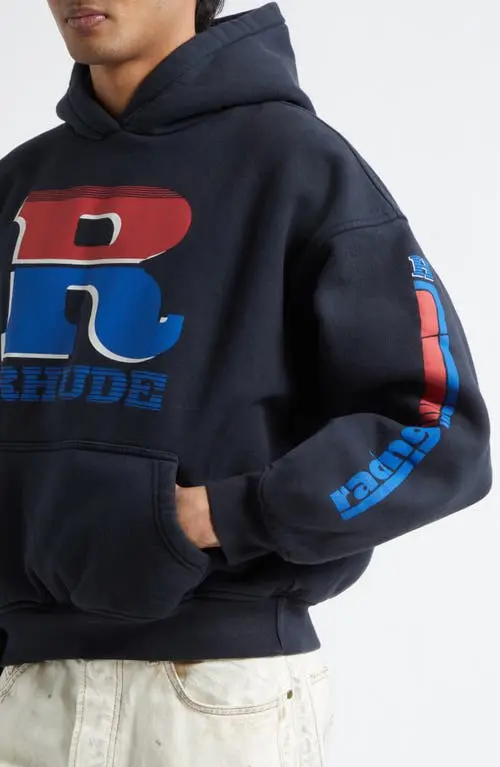 Rhude Split Petrol Logo Graphic Hoodie