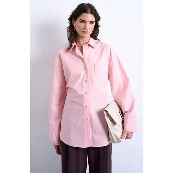 Topshop Oversized Button-up Shirt With Darted Cuffs - Pink
