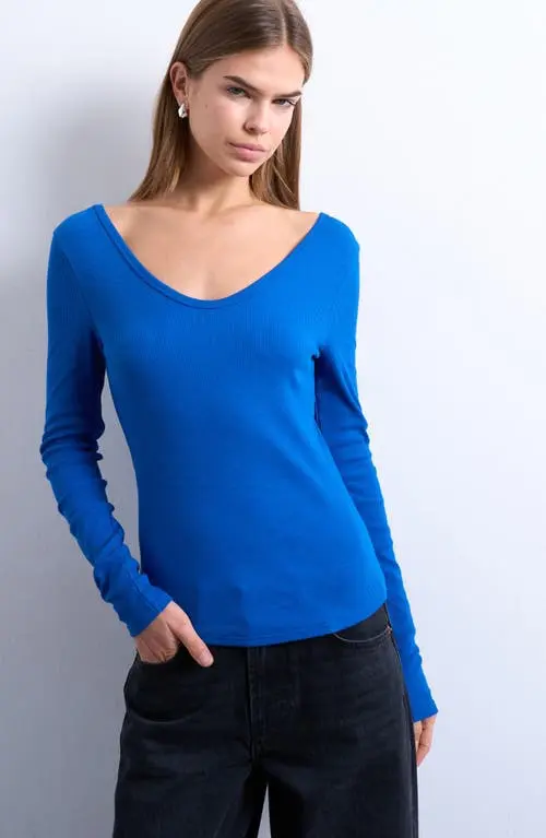 Topshop Stretch Cotton Rib Top - Medium Blue