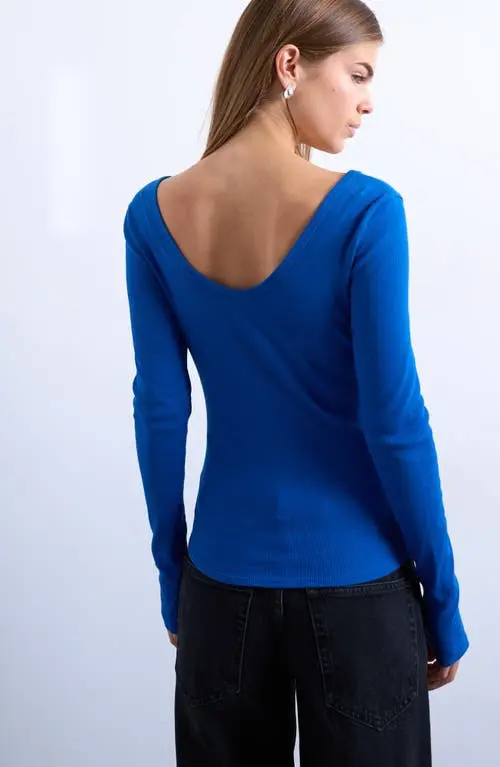 Topshop Stretch Cotton Rib Top - Medium Blue