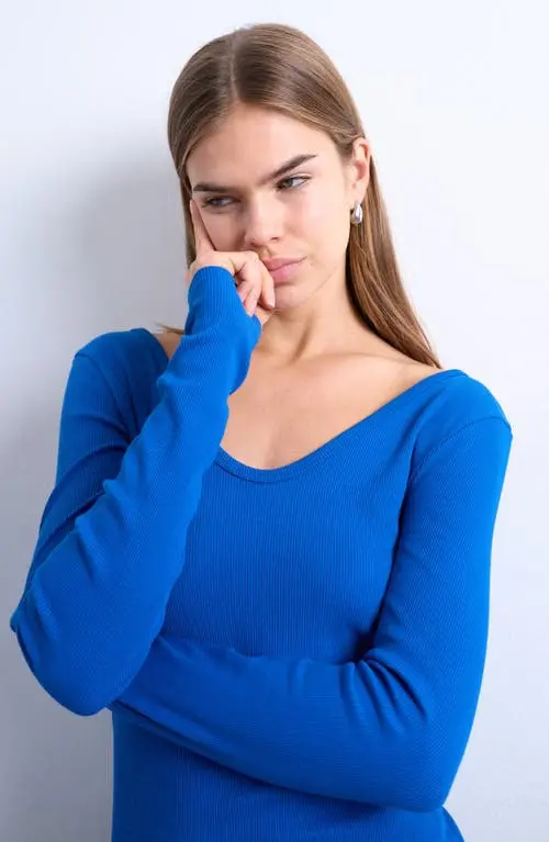 Topshop Stretch Cotton Rib Top - Medium Blue