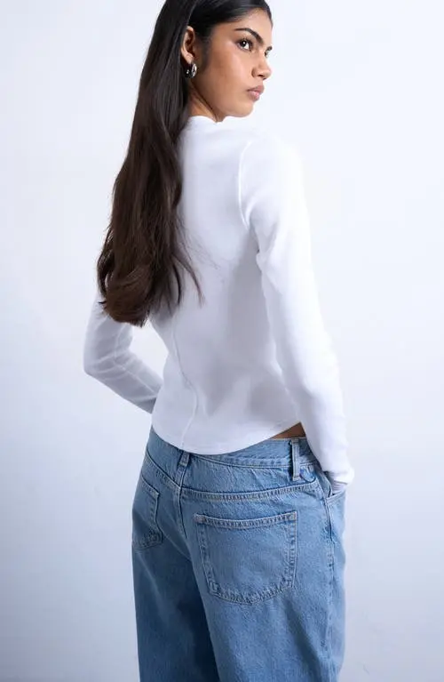 Topshop Rib Knit Long Sleeve Top - White