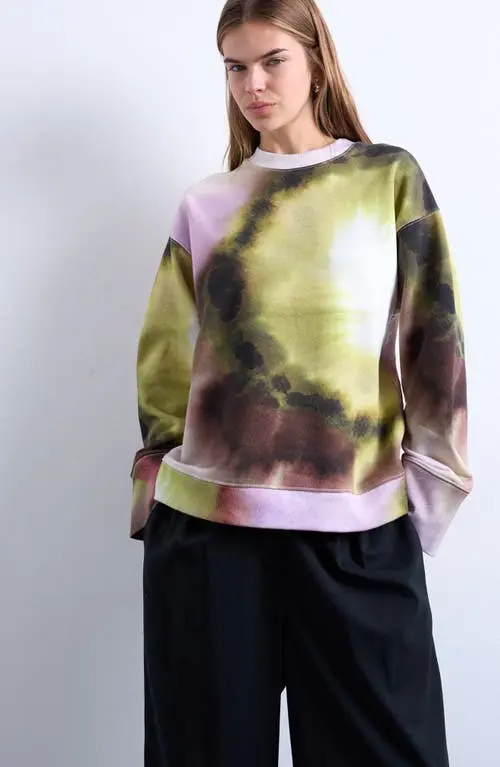 Topshop Tie Dye Oversized Cotton Blend Sweatshirt