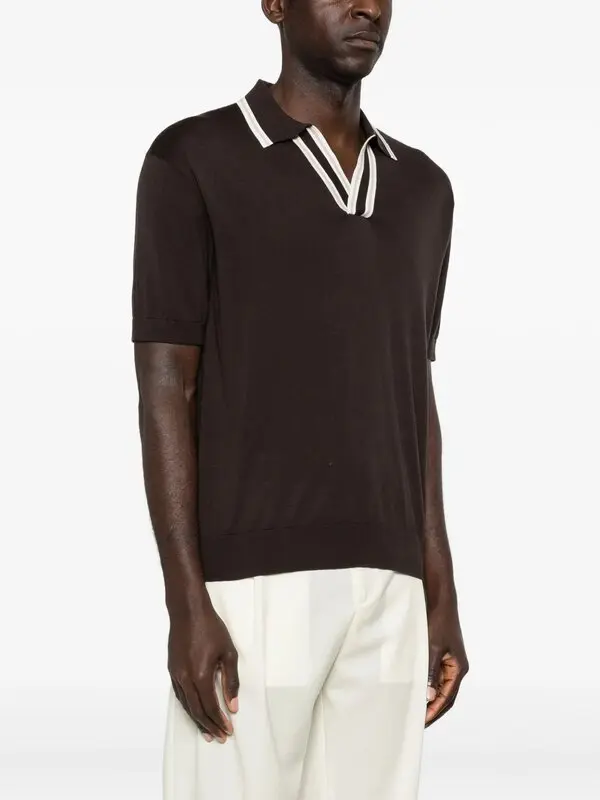 PAOLO PECORA Polo Shirt With Contrasting Collar - Brown