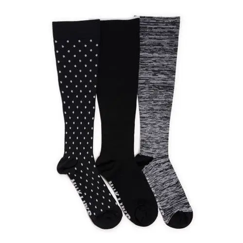 MUK LUKS Nylon Compression Knee-high Socks 3 Pair Pack - Black Multi